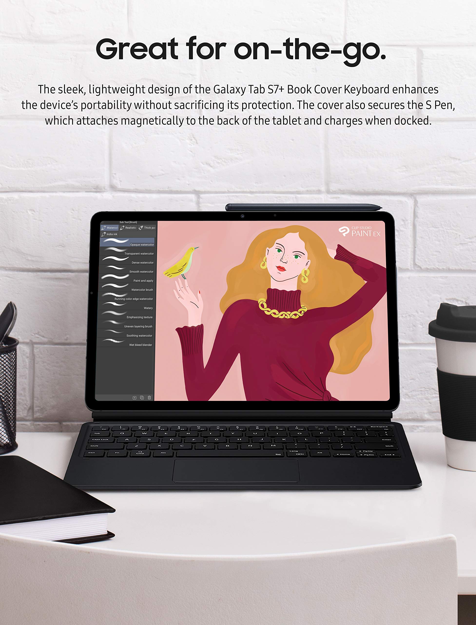 Samsung Galaxy Tab S7+ Keyboard, Black (EF-DT970UBEGUJ) (Renewed)