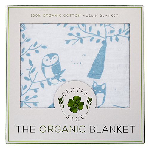 Clover & Sage Organic Muslin Baby Toddler Blanket - 100% Hypoallergenic Cotton Bed Blankets - Blue Forest