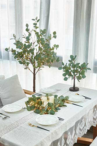LITBLOOM Lighted Eucalyptus Garland Battery Operated with Timer 6FT 96 LED Artificial Greenery Twig Vine Lights for Room Stairs Mantle Wedding Holiday Decoration Indoor Outdoor
