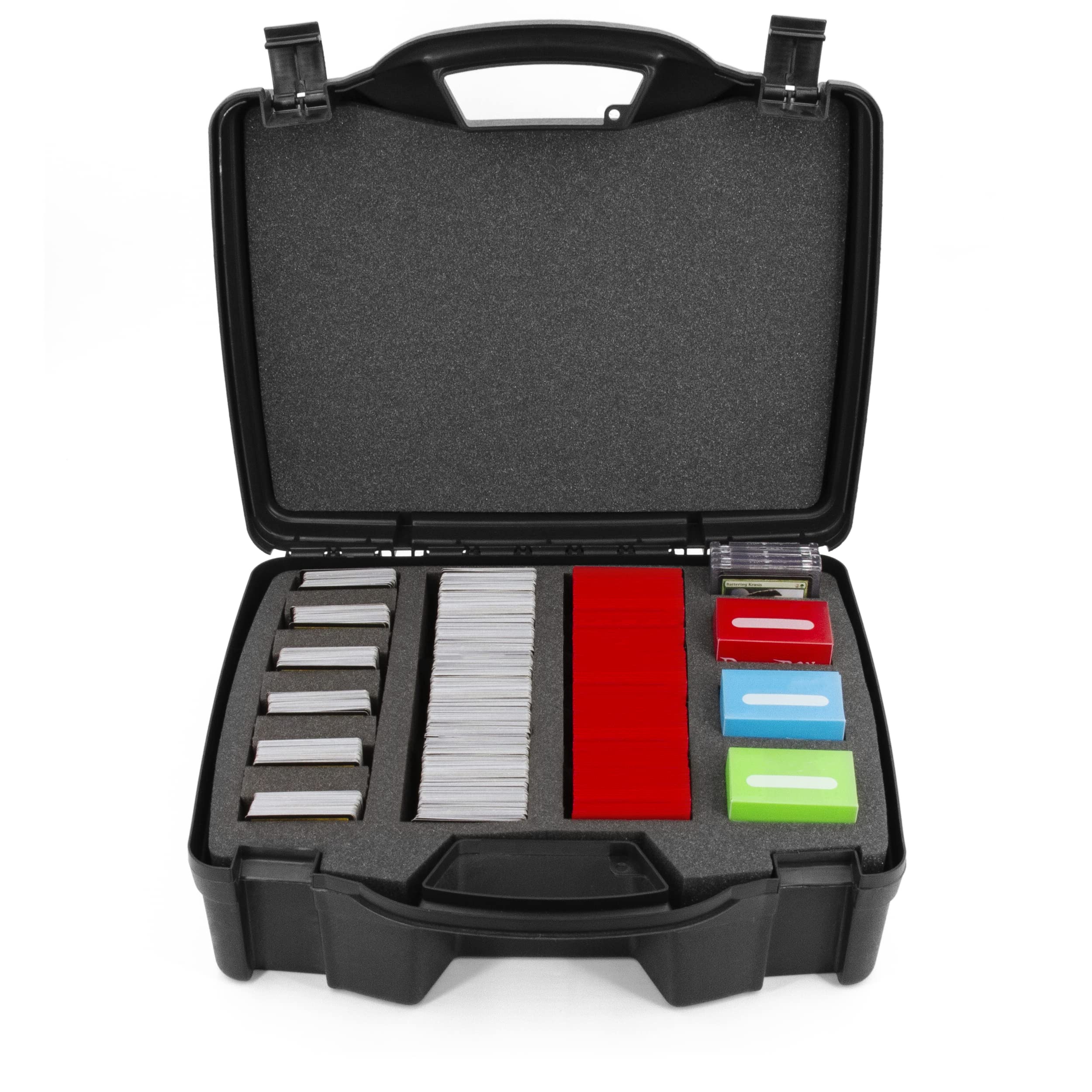 CASEMATIX Trading Card Case Organizer for 3200 Cards - 16" Hard Shell Holder with 40 Dividers and Protective Foam Interior for Card Game Storage