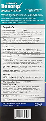 Denorex Therapeutic Dandruff Shampoo + Conditioner, Maximum Itch Relief 10 oz (Pack of 3)