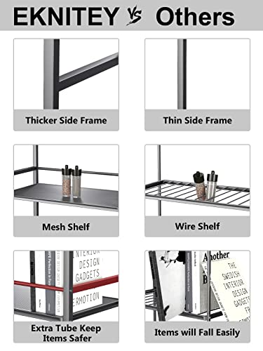 EKNITEY Adjustable Storage Shelf, Metal Kitchen Shelving, Microwave Oven Shelf Utility Storage Shelf with 4 Hooks(4-Tier)