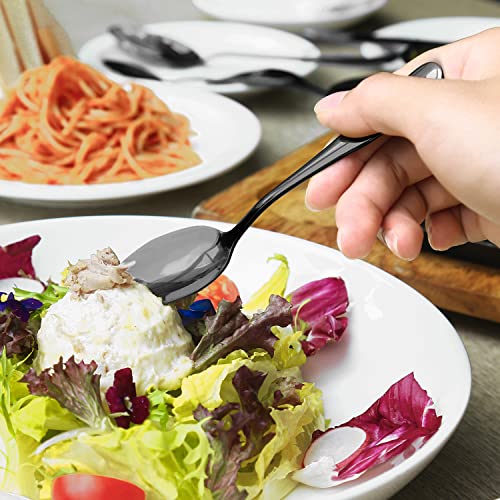 Black Silverware Set,24-Piece Stainless Steel Flatware Service for 6, Mirror Finish Cutlery Set with Gift Box (Black)