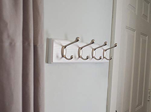 HIGH & MIGHTY 515703 Coat Rack 4 Hook Rail, Easy Tool-Free Dry Wall Installation, Holds up to 30lbs, 18", White & Silver