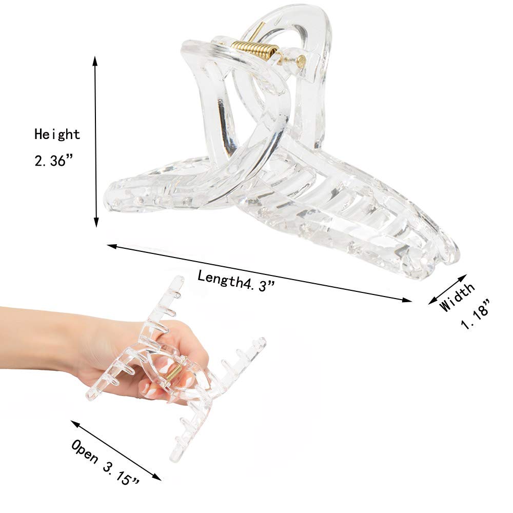 Kitiin Clear Claw Clips for Thick/Fine/Thin Hair, Strong Holding Large Jaw Polycarbonate Clips for Women (3 pcs)