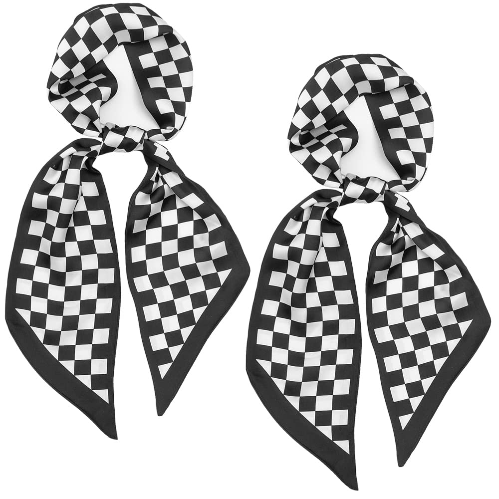 2 PCS Bag Handbag Handle Ribbon Scarf Head Band Hairband Halloween Checkerboard Print Neck Scarf Black and White