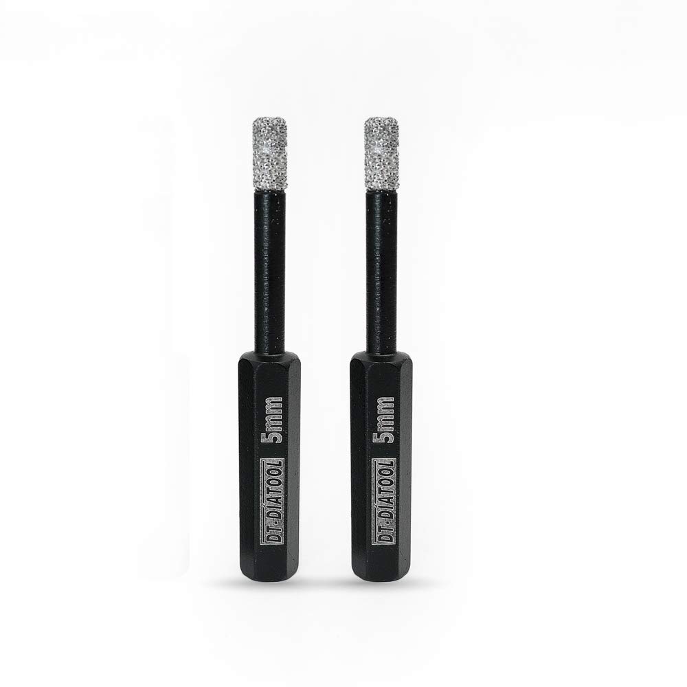 5mm Dry Diamond Drill Bits for Tile Porcelian Marble Granite Brick with Hex Shank Pack of 2 by DT-DIATOOL