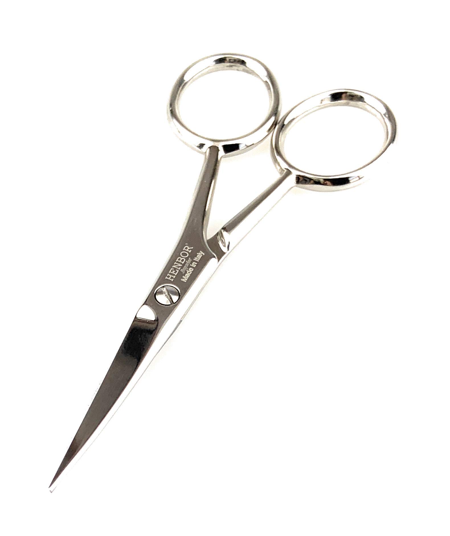 Henbor Italy Mustache & Beard Scissors - Premium Nickel Plated Special C45 Carbon Steel Professional Grooming Tool Mustache and Beard Hair Care | Handcrafted in Premana Italy |