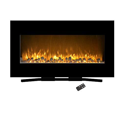 36-Inch Wall Mounted Electric Fireplace - Modern Fireplace with Floor Stand, Remote, and Adjustable Heat and Brightness by Northwest (Black)