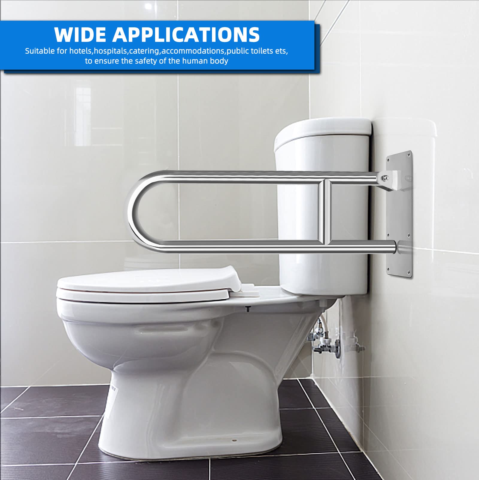 24-Inch Flip-Up Bathroom Grab Bar,Toilet Support Assist Rails,Shower Handle, Toilet Safety Rail, Bath and Shower Grab Bars, Handicap Grab Bars for Elderly Pregnant Disabled