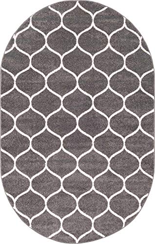 Unique Loom Trellis Frieze Collection Area Rug - Rounded (5' x 8' Oval, Dark Gray/ Ivory)