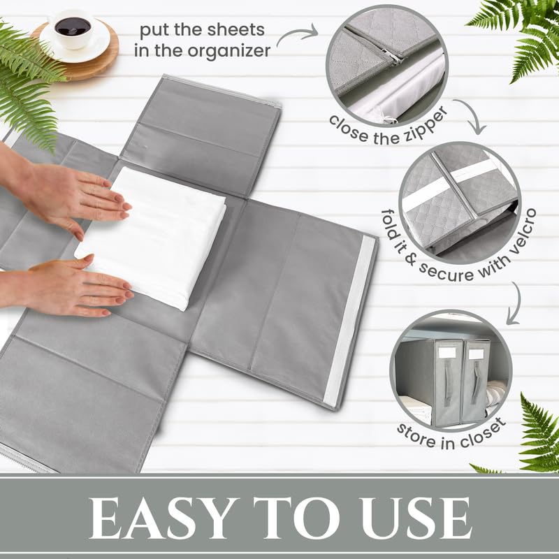 4 Pack Closet Organizers and Storage with 4 Sachet Bags, Sheet Organizers, Foldable Linen Closet Organizers and Storage, Sheet Organizer w/Label Windows, XL Bed Sheet Organizer for Linen Closet
