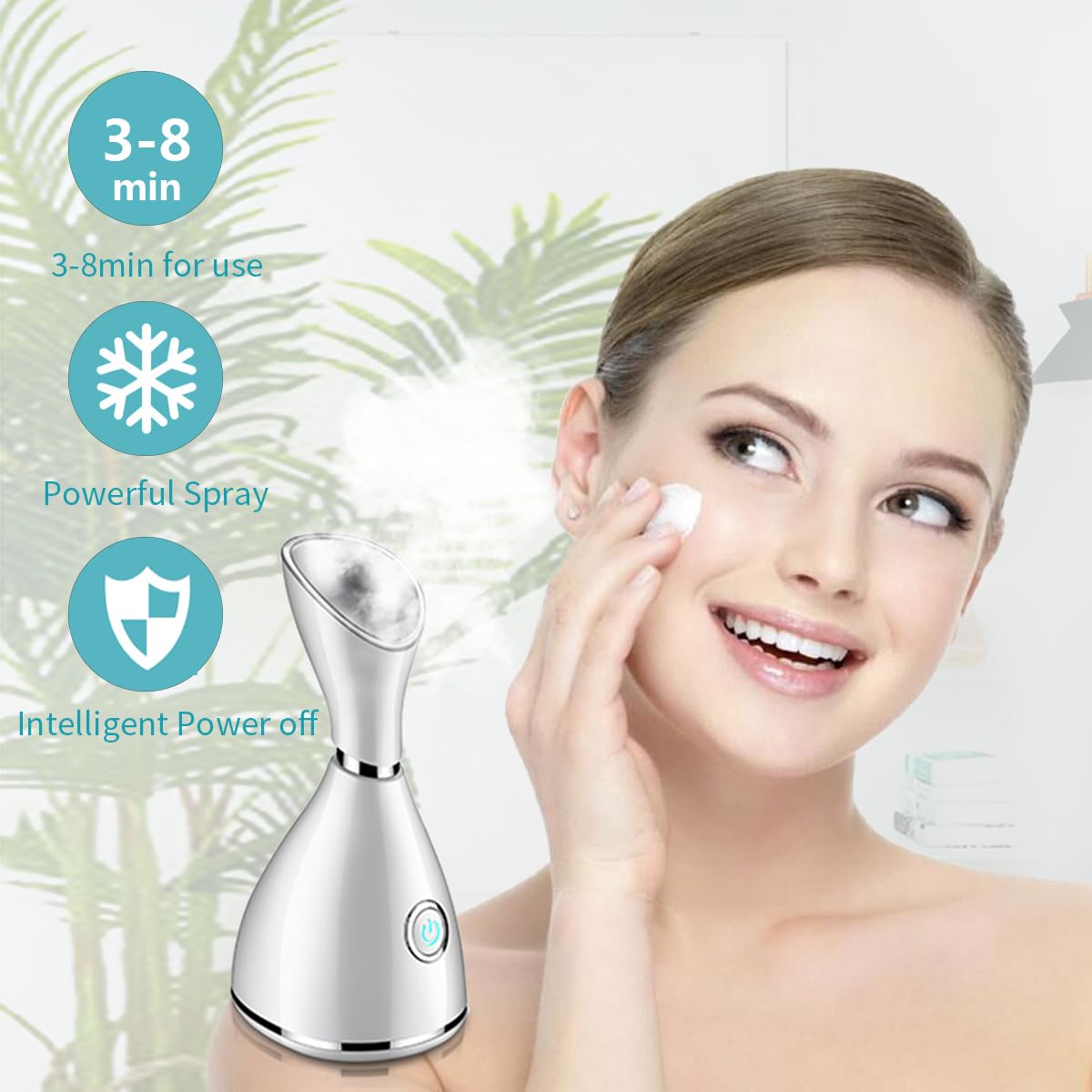 Facial Steamer-Nano Ionic Facial Steamer Warm Mist Humidifier Atomizer Sprayer Moisturizing Face Steamer Home Sauna SPA Face with 4 Piece Stainless Steel Skin Kit and Hair Band(White)