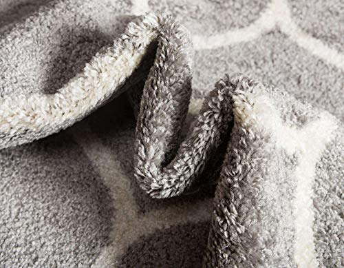 Unique Loom Trellis Frieze Collection Area Rug - Rounded (7' Round, Light Gray/ Ivory)