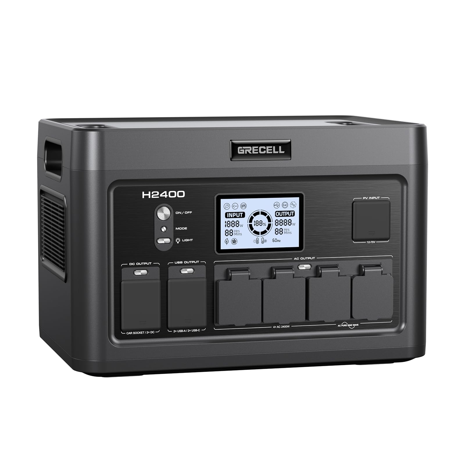2400W Portable Power Station 1843Wh GRECELL Outdoor Solar Generator with 2400W(4800W Peak) 4 AC Outlets, Fast Charging Emergency Power Backup Battery UPS for Home Outage RV/Van Road Trip Camping