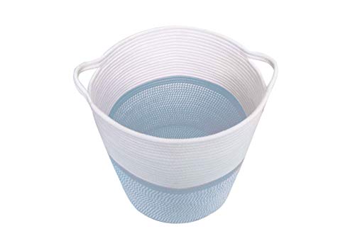 M Size Blue White Laundry Basket with Handles Toy Basket Clothes Hamper Home Decor Basket Towel Storage Woven Blanket Basket Cotton Rope Decorative Blanket Basket,Environmental Protection Material