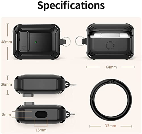 Airpods 3rd Generation Case Men Lock with Cleaning Kit, GARTOO Protective Cover with Cleaning Pen Compatible with Airpod 3rd Gen Case, Shockproof Rugged Shell for Air Pods 3 2021 Charging Case, Black