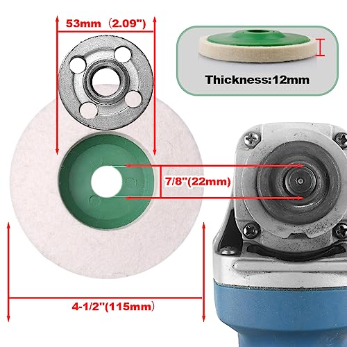 ATOPLEE Wool Polishing Wheel Disc,5pcs 4-1/2" x 7/8" Arbor Buffing Wheel for 4.5 Inch Angle Grinder,Wool Felt Polishing Wheel for Metal,Marble,Wood(Hole Diameter:22mm,Thickness:12mm)