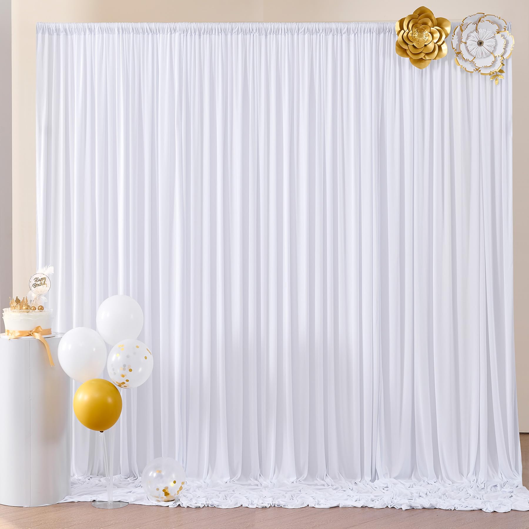 20ft x 10ft Wrinkle Free White Backdrop Curtains for Parties, Polyester Photo Backdrop Drapes 4 Panels 5x10ft for Wedding Graduation Birthday Party Photography Background
