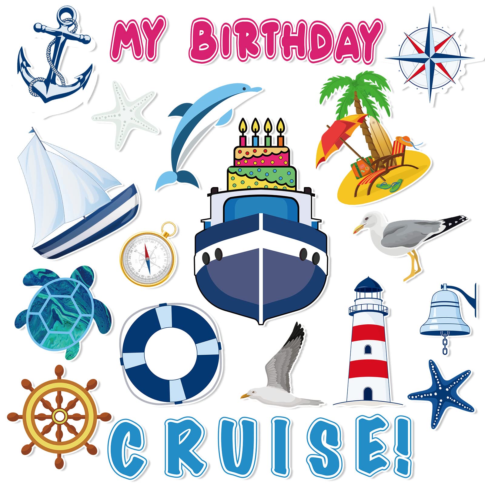 25 Pcs My Birthday Cruise Funny Car Magnets Cruise Door Magnet Flip Flop Boat Anchor Cruise Ship Decorations Magnetic Fridge Magnet Decal Life Preserver Ring Ship Steering Wheel Decorative Magnets