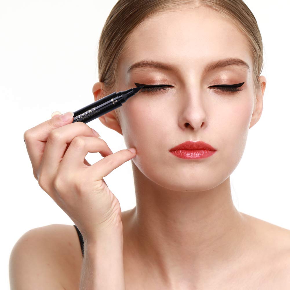 docolor Eyeliner Stamp Double-sided Liquid Winged Eye Liner Pen Waterproof Smudgeproof Long Lasting Wing Original Eyeliner Pen(1PC,Black)