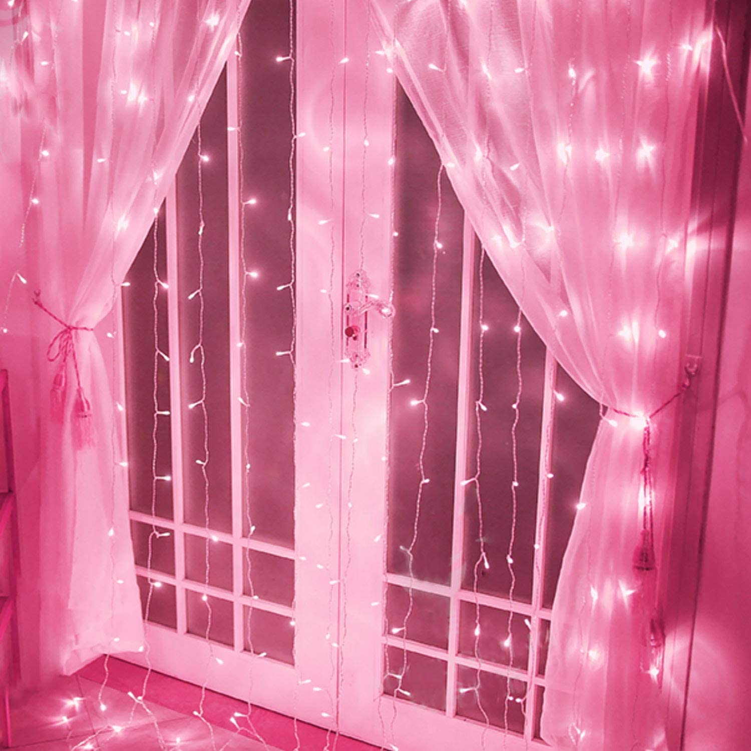 amadecohome Curtain Lights, Pink Room Decor 8 Modes LED String Lights for Garden, Teen Girls' Room, Party, Window, Wall and Valentines Day Decor