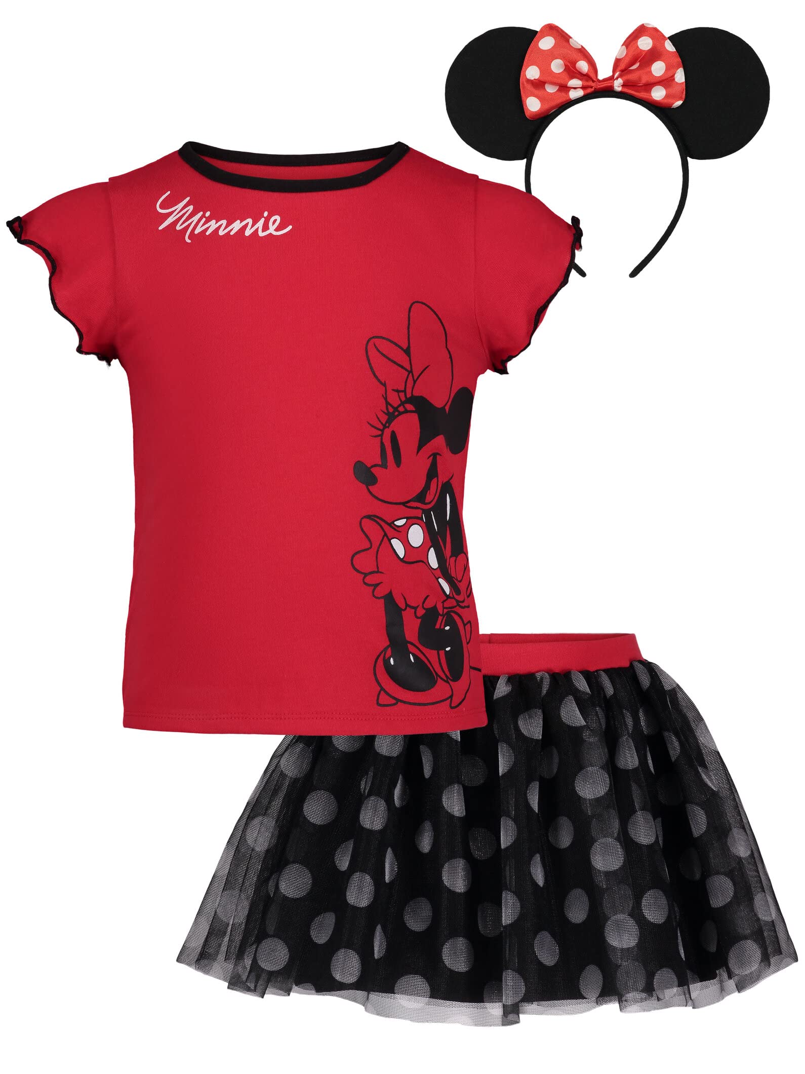 Disney Minnie Mouse Baby Girls T-Shirt Tulle Tutu Skirt Ear Headband Set Red 18 Months