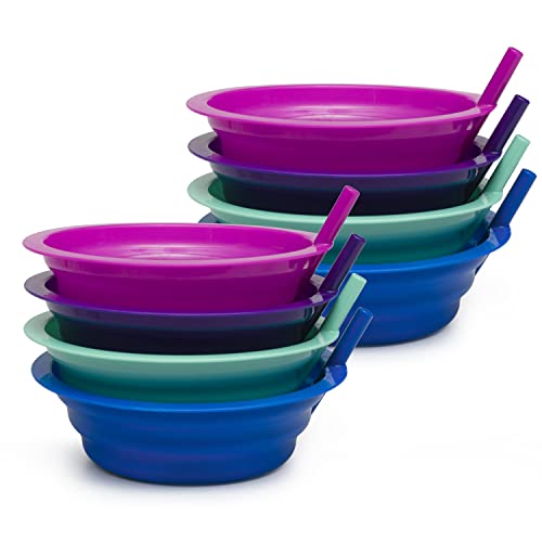 Klickpick Home Soup Cereal Bowls with Straws - Set of 8 Kids Bowls with Built-in Straws - 22 Ounce Toddler Sippy Bowls Dishwasher/Microwave Safe BPA Free