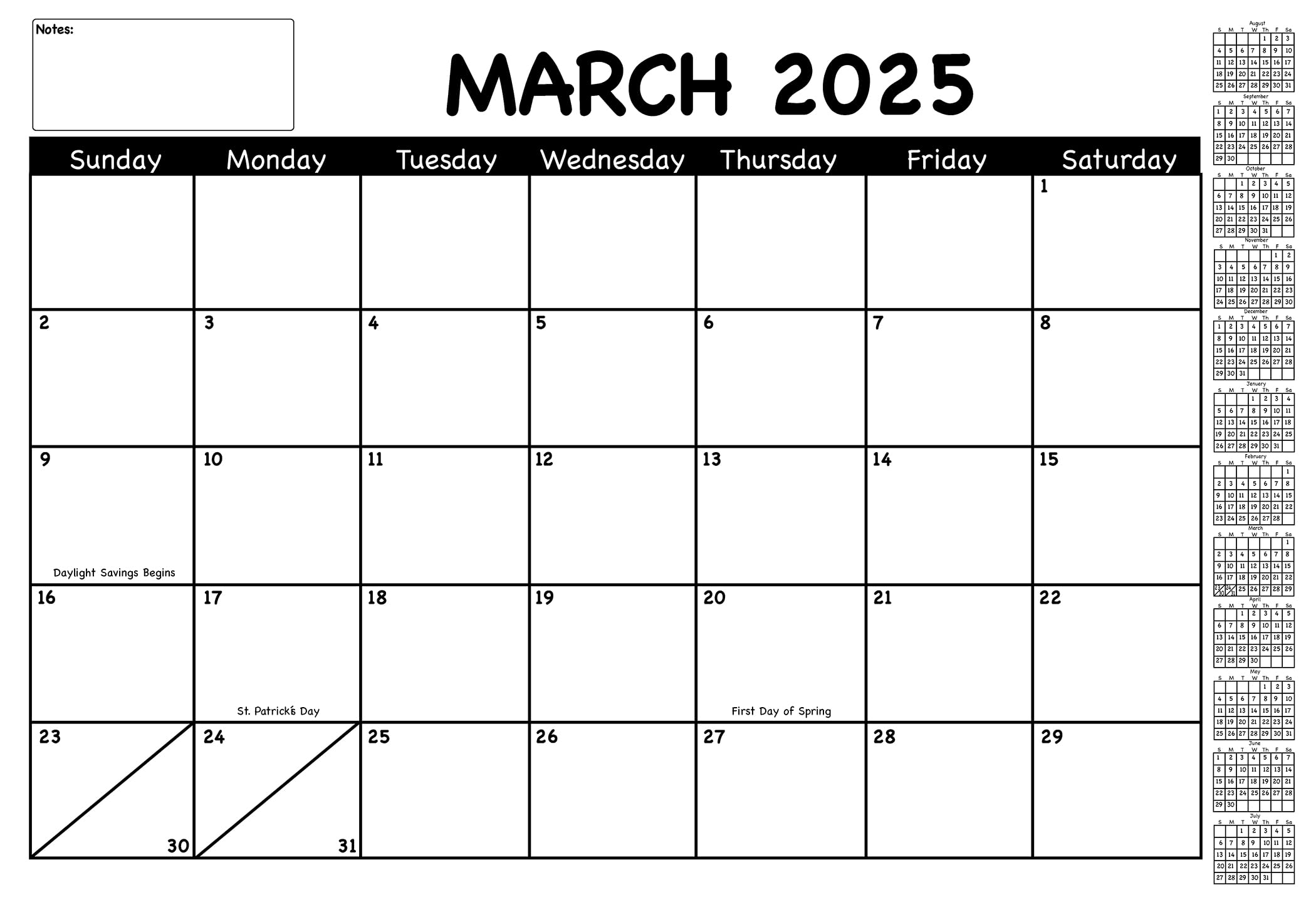 2024-2025 Academic Year Desk Calendar Black/White with Previews, 12 months from August 2024-July 2025 with notes space and holidays, 13” x 19” Wall/Desk Calendar for Teacher Planner, Daily Planning, Lesson Plans, Classroom Office Home, Organization