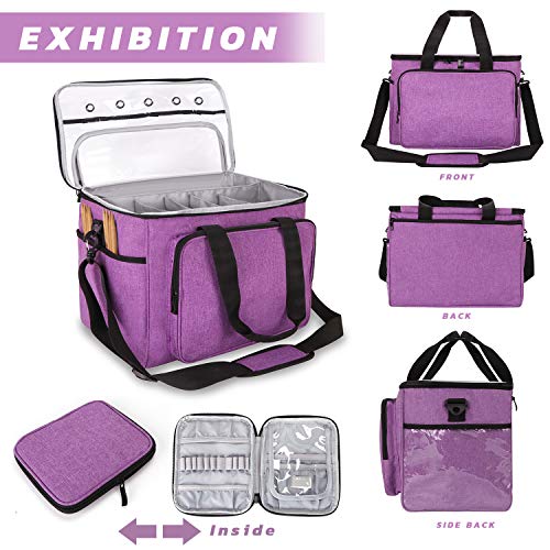 Knitting Bag, Yarn Tote Storage Organizer with Separate Crochet Hooks & Knitting Needles Bag,Slits on Top to Protect Wool and Prevent Tangling Large Purple
