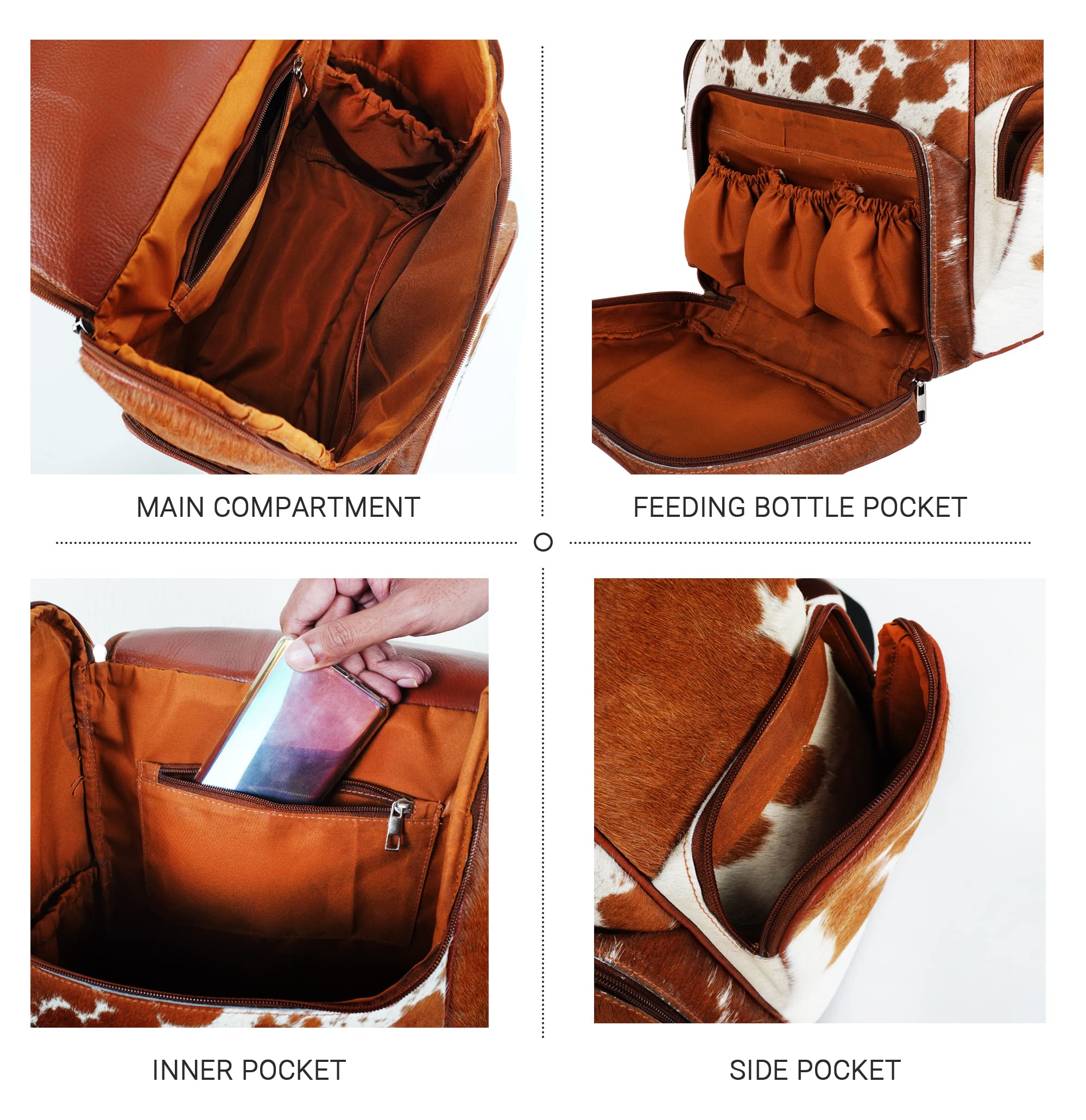 LP-FACON Western Cowhide Print Leather Diaper Backpack | Cute Shower Gifts For Mom | Large Travel Bag Brown & White