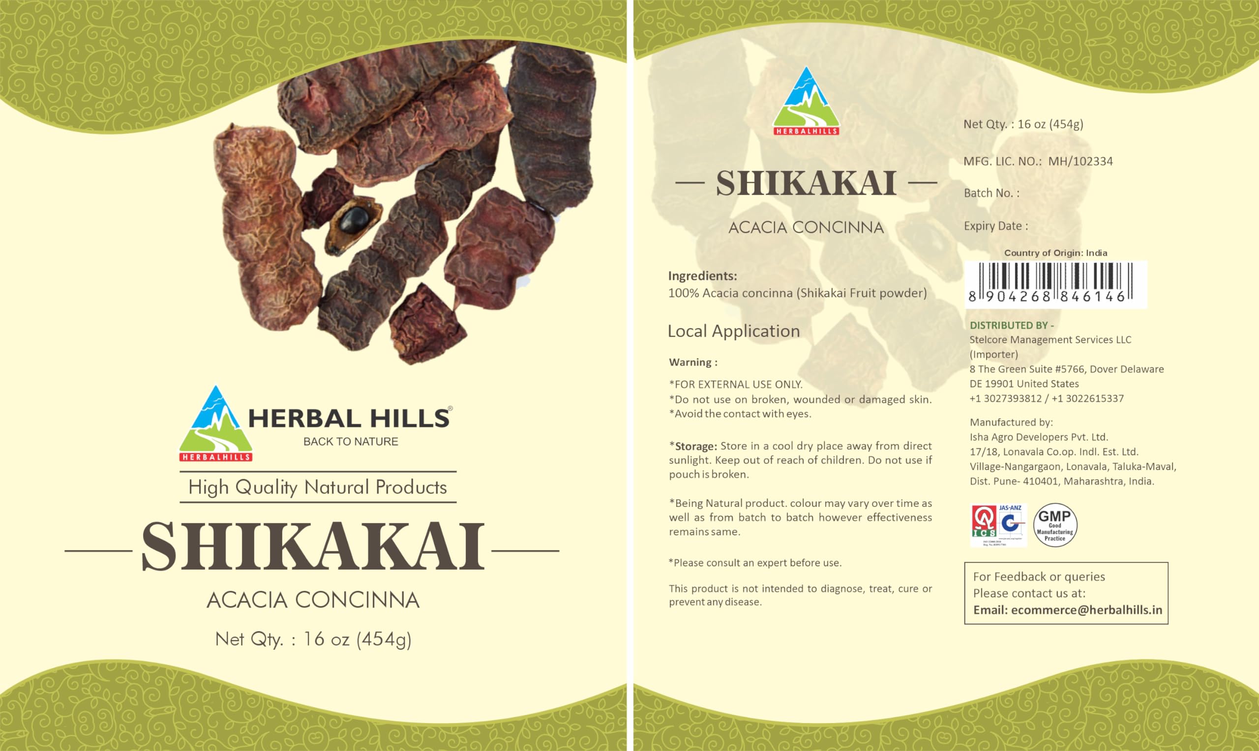 Herbal Hills Shikakai Powder (Acacia Concinna Powder) | 16 Oz (454 GMS) | Natural Hair Growth Cleanser & Conditioner