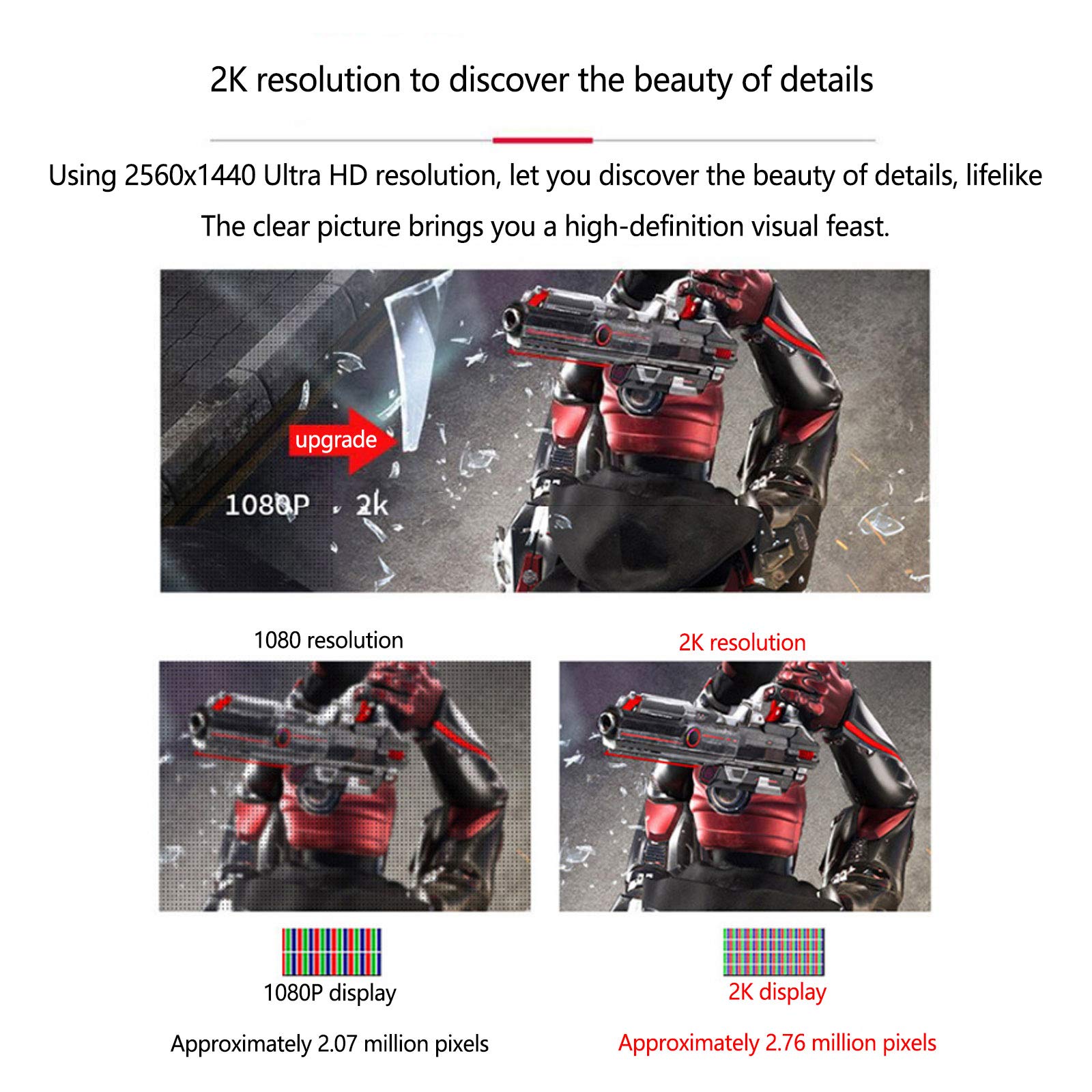 LIQIANG 2K Computer Monitor, Game Monitor, 2560 * 1440 Resolution, 16:9, HDMI Interface, DP, Audio Interface, 1 (ms) Fast Response, 144Hz, Support Wall Mount