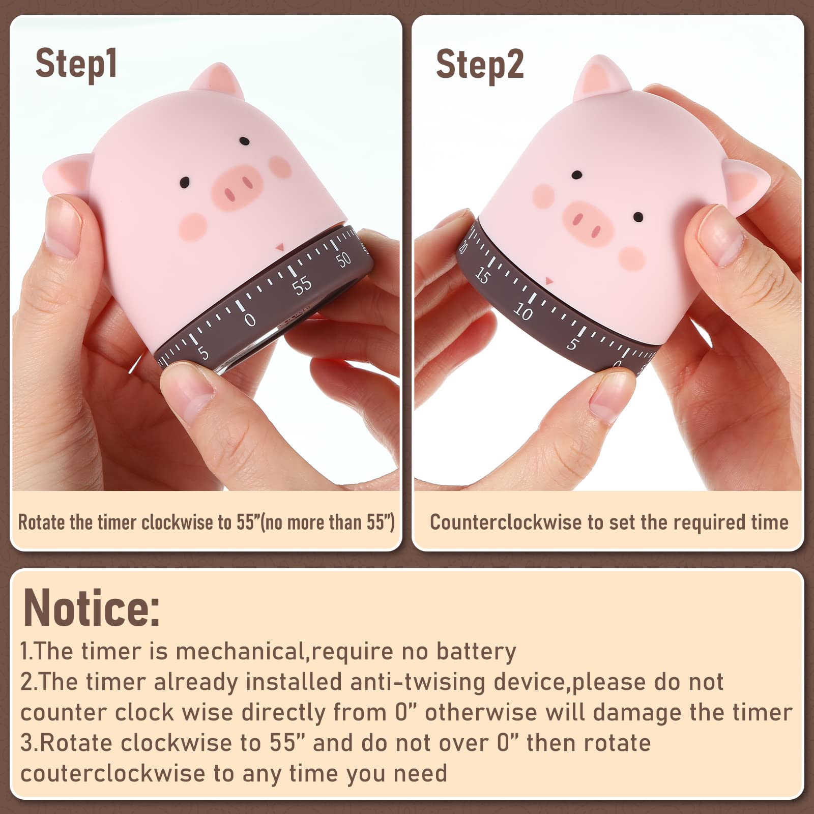 4 Pcs Kitchen Cooking Timer Animal Mechanical Timer 60 Minute Wind up Dial 360° Rotating Countdown Egg Reminder No Batteries Loud Ring Cartoon Alarm for Kids Time Management, Fox Pig Cat Dog(Animal)