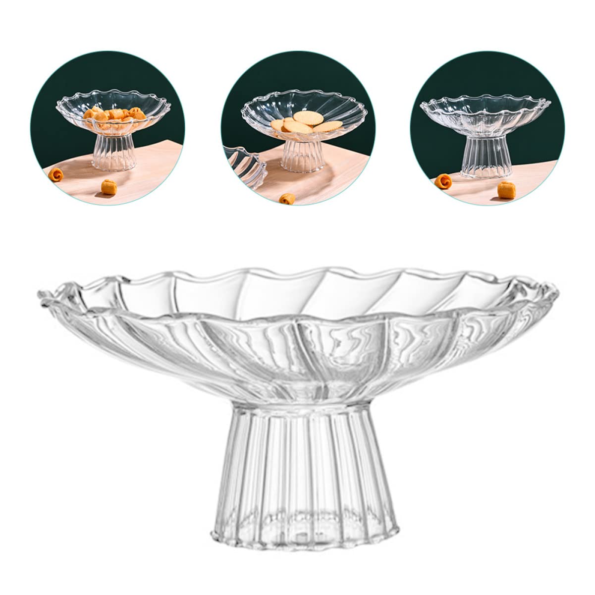 2pcs Crystal Fruit Plate Set Footed Fruit Bowl Glass Dessert Dome Lids Glass Dessert Dish Food Server Display Stand Cupcake Containers Round Dessert Plate High Borosilicate Glass