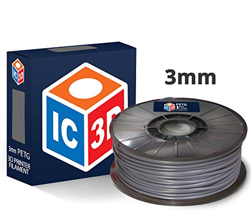 IC3D Grey 2.85mm PETG 3D Printer Filament - 1kg Spool - Dimensional Accuracy +/- 0.05mm - Professional Grade 3D Printing Filament - Made in USA