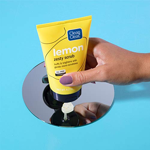 Clean & Clear Lemon Zesty Brightening Facial Scrub, Vitamin C, Lemon Extract & Gentle Micro-Scrubbies to Buff & Brighten Skin & Reduce Shine, Oil-Free Daily Face Cleansing Scrub, 4.2 Oz