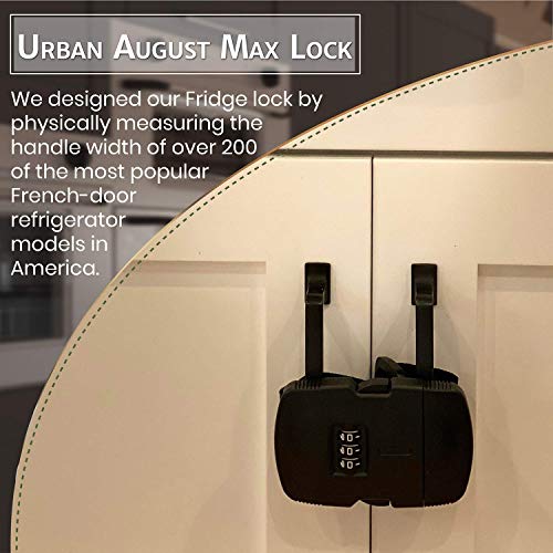 Urban August Premium Refrigerator Lock for Kids Children Toddlers Special Needs - Adjustable Fridge Cabinet Lock with Combination Code - Easy-to-Use Childproof French Door Lock - 1 Pack, Short