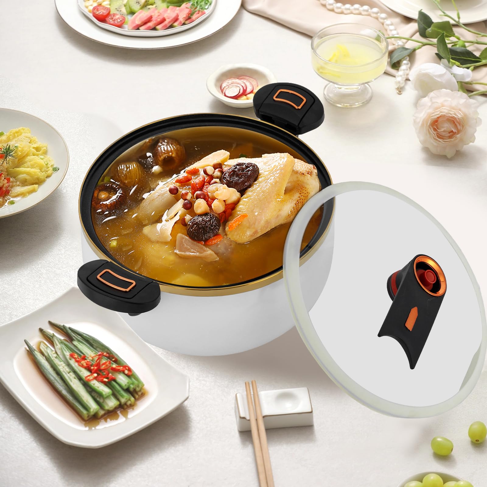 8L Micro Pressure Cooker, Non-Stick Multi-Function Micro Pressure Cooking PotGas Stove/Open Fire Induction Universal for Homes, Restaurants, Hotels, Fast Food Stores (White)