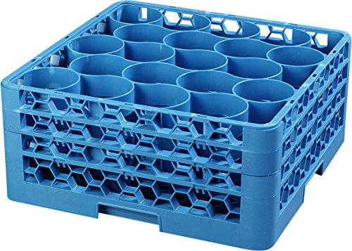 Carlisle FoodService Products RW20-214 OptiClean NeWave Polypropylene 20-Compartment Glass Rack with 3 Extender, 19-3/4" Length x 19-3/4" Width x 8.72" Height, Blue (Case of 2)