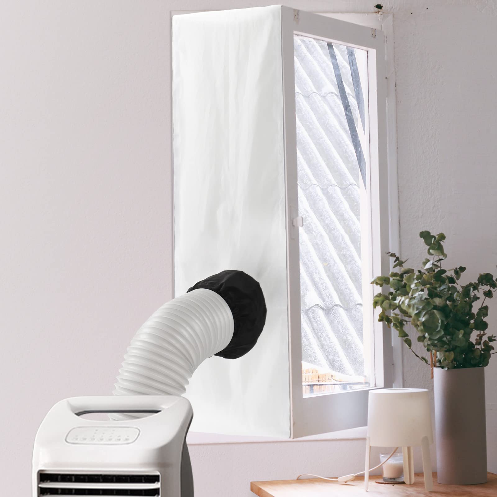 BEWAVE Portable AC Window Seal, Universal Window Seal for Portable Air Conditioner, Window Vent Kit with Shrink Rope and Adhesive Fastener for Casement Window, 118Inch/300CM