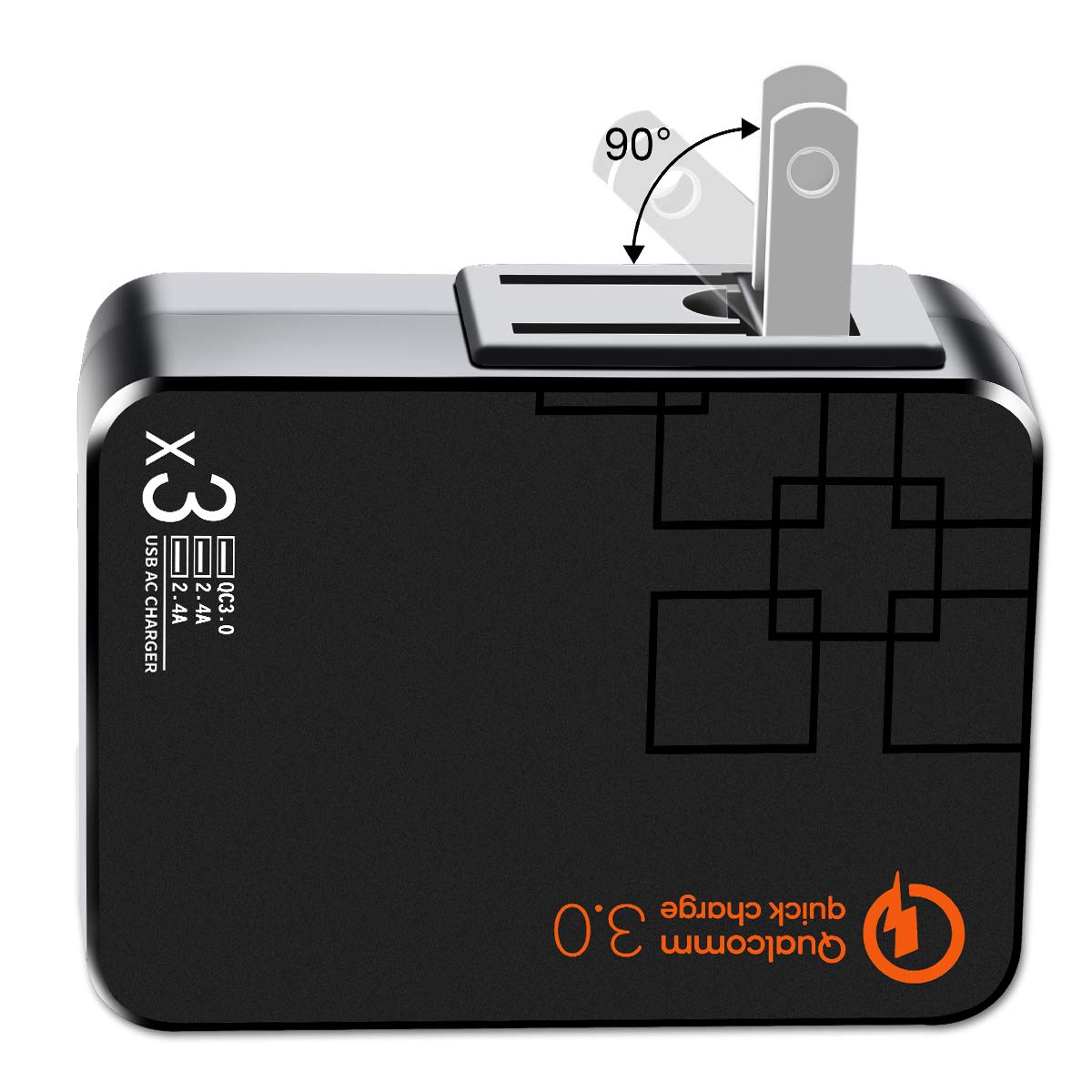 Fast Charge 3.0 USB Wall Charger (3A Max.) with Dual 5V/2.4A USB Ports (Total 4A), Portable 38W QC3.0 USB Charger Power Adapter with Foldable Plug for iPhone XS/Max/XR/X/8/7/6s/Plus, iPad Pro-Black.