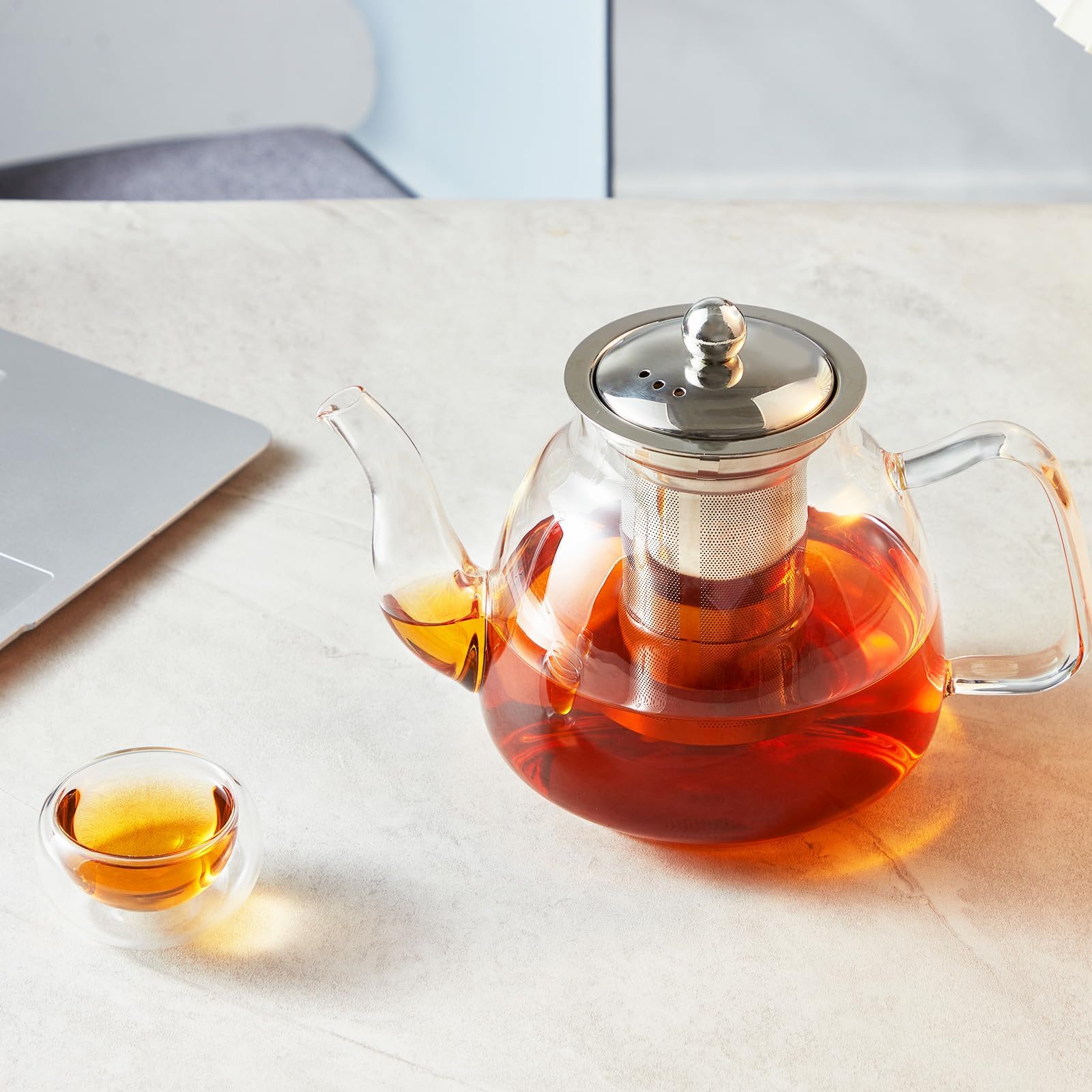 42oz/1250ml Glass Tea Kettle,Glass Teapot with Removable Stainless Steel Infuser, for Blooming and Loose Leaf Tea, Stovetop & Microwave Safe Tea Pot, Tea Maker's Choice