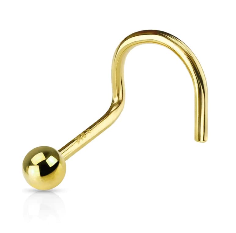 20G REAL 14K KARAT YELLOW GOLD 3MM BALL NOSE SCREW BEND RING NOSTRIL STUD Style 88888-1944