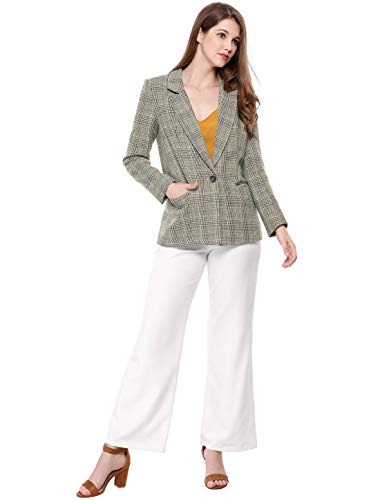 Allegra K Women's Notched Lapel One Button Boyfriend Blazer Suit Plaid Blazer Jacket Medium Black