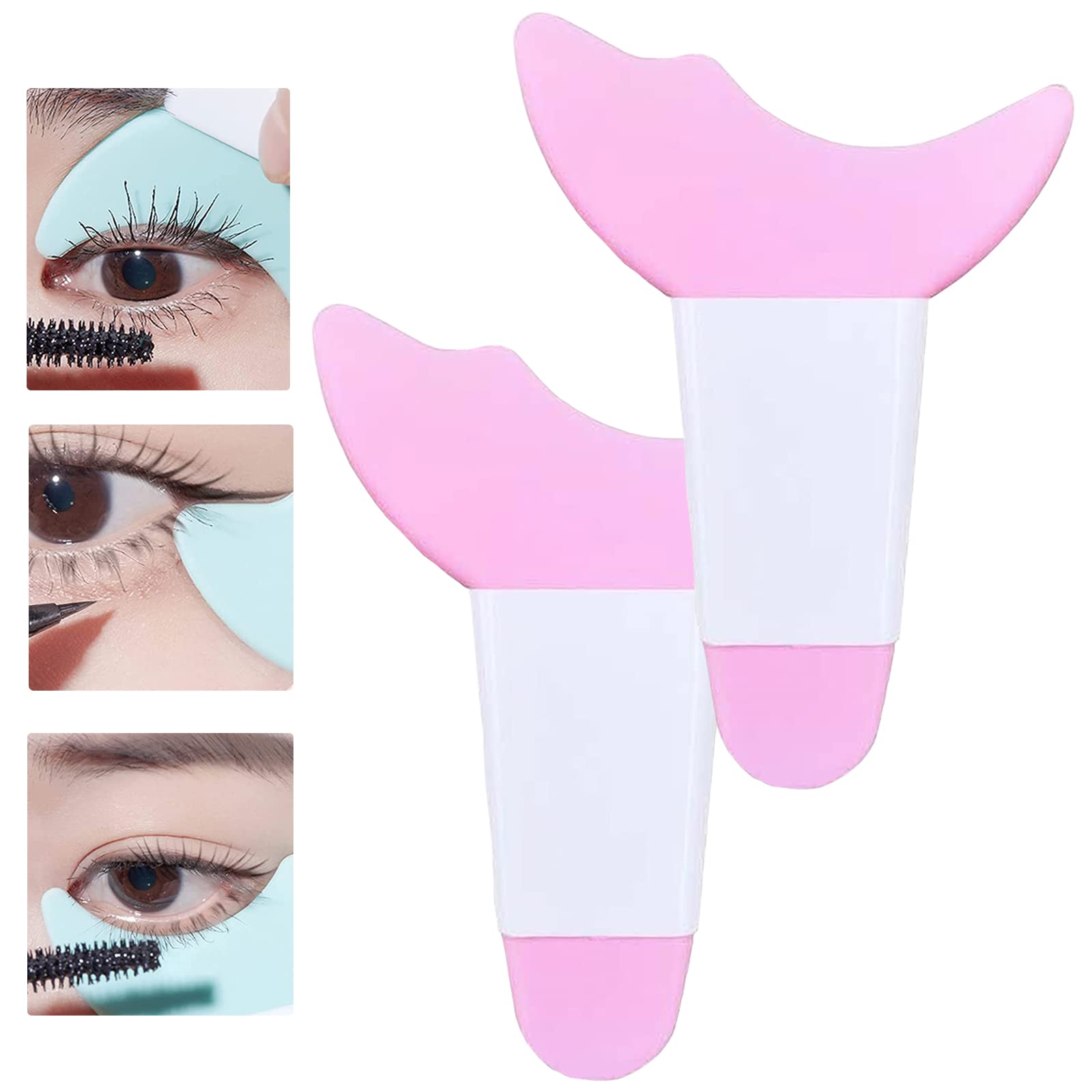 2 PCS Mascara Guard, Auzky Mascara Shield Eyelash Tool Applicator Silicone Reusable Mascara Shield Applicator Guard to Prevent Makeup Residue - Pink