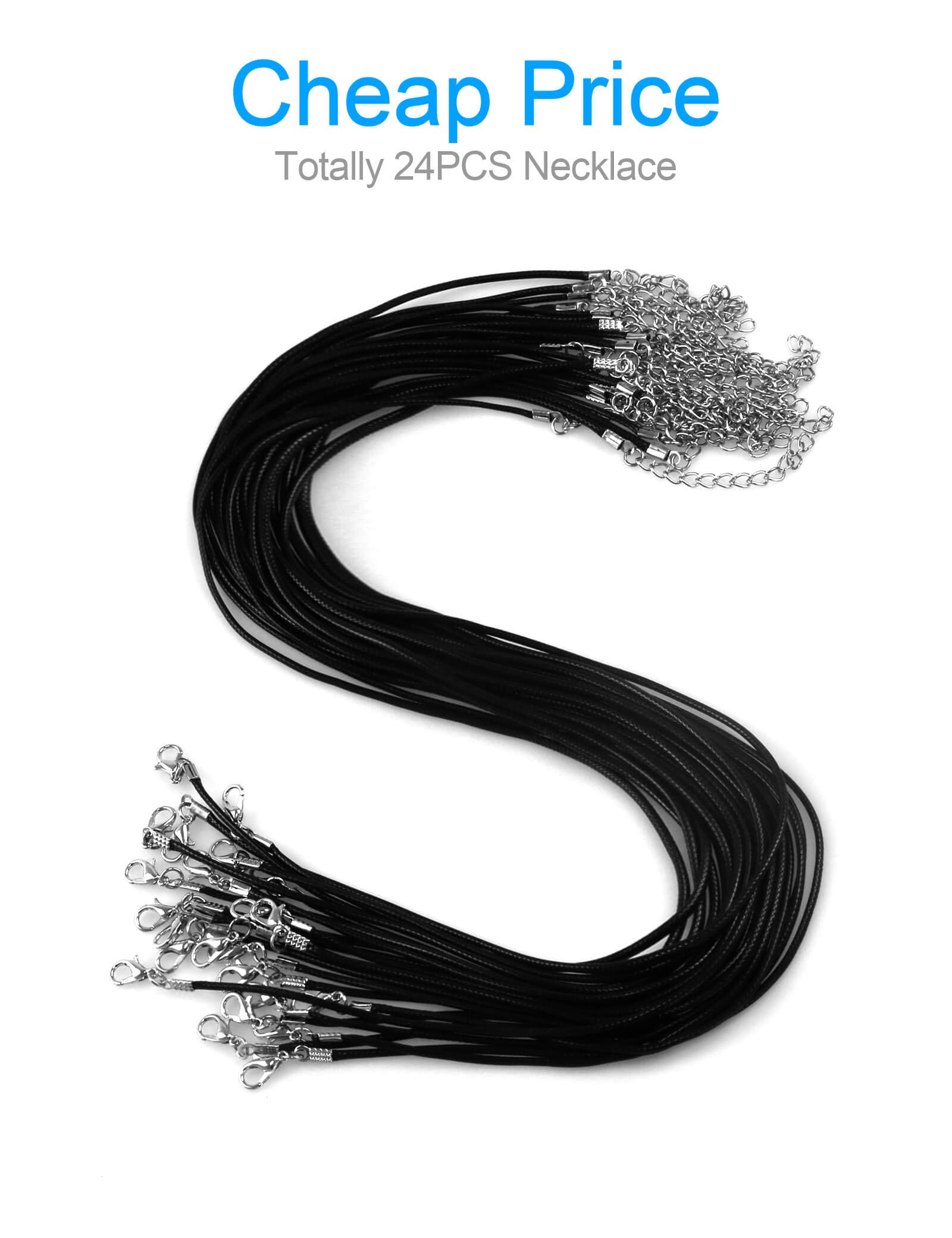24PCS Black Cord Necklace, 20 in Waxed Necklace Cords for Pendants, Black String Necklace with Clasp for DIY Jewelry Makingā¦
