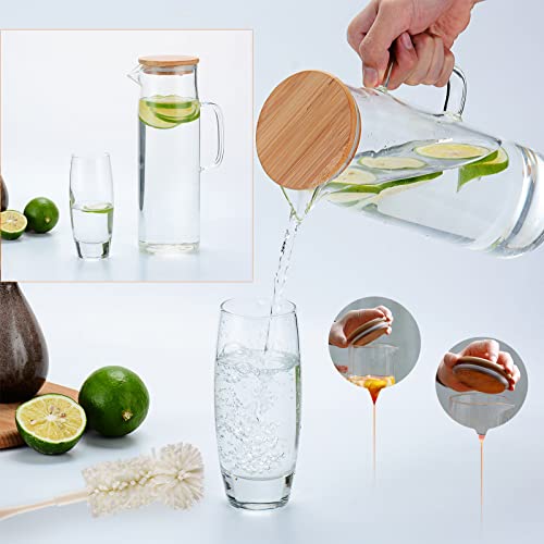 hjn Glass Water Pitcher with Wood Lid Water Carafe with Handle - Fridge Glass Jug for Hot/Cold Water & Iced Tea Beverage, juice,Milk-1500ml /1.5litersā¦