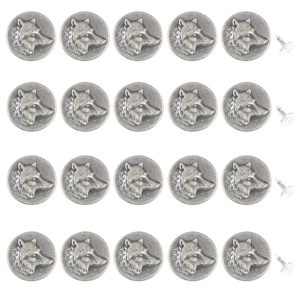 20 Pcs Wolf Button,Jeans Button Replacement,Vintage Metal Buttons,Wolf Head Decorative Buckle Buttons for Jeans Suits Sport Coat