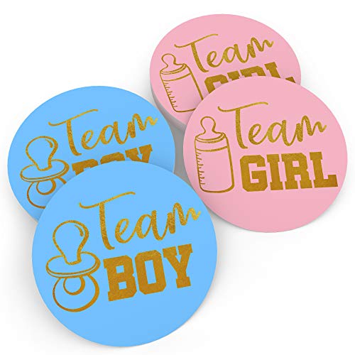 Baby Nest Designs - Gender Reveal Stickers Games Team Boy & Team Girl (80 Pieces) - Perfect Gender Reveal Party Supplies - Gold Foil Stamping - Hand-Drawn Art in The USA - Easy Peel-Off
